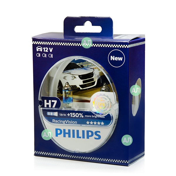 Комплект галогеновых ламп Philips Racing Vision (+150%) H7 - 12972RV ...